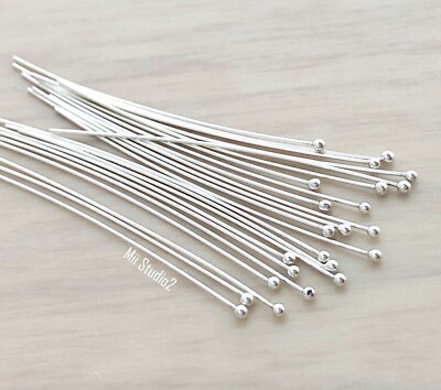 50x 26 gauge 925 sterling silver round ball dot headpin head pin 1.5 ...