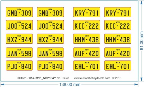 Number Plates - NSW Cars & Trucks - (10-pr) - 1/14 1/18 1/24 1/32 ...