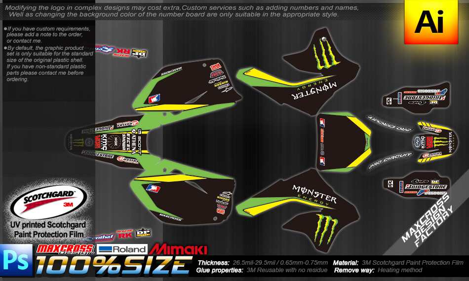 KAWASAKI KX250F KX450F 2006 - 2008 MAXCROSS GRAPHICS STICKER ...