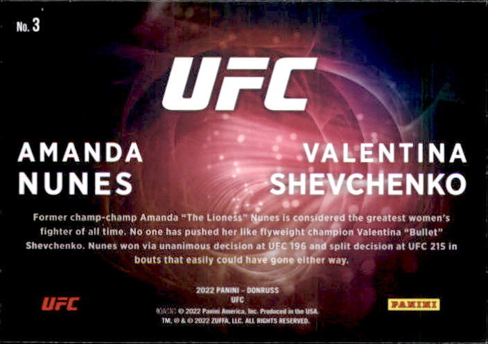 Amanda Nunes/Valentina Shevchenko 2022 Donruss UFC Duos Card #3 | eBay
