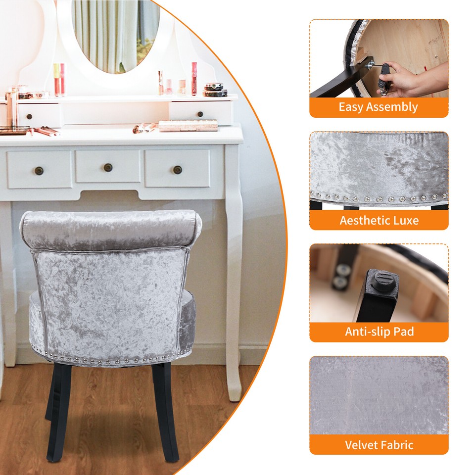 Soft Velvet Button Vanity Make Up Stool Widen Dressing Table Chair ...