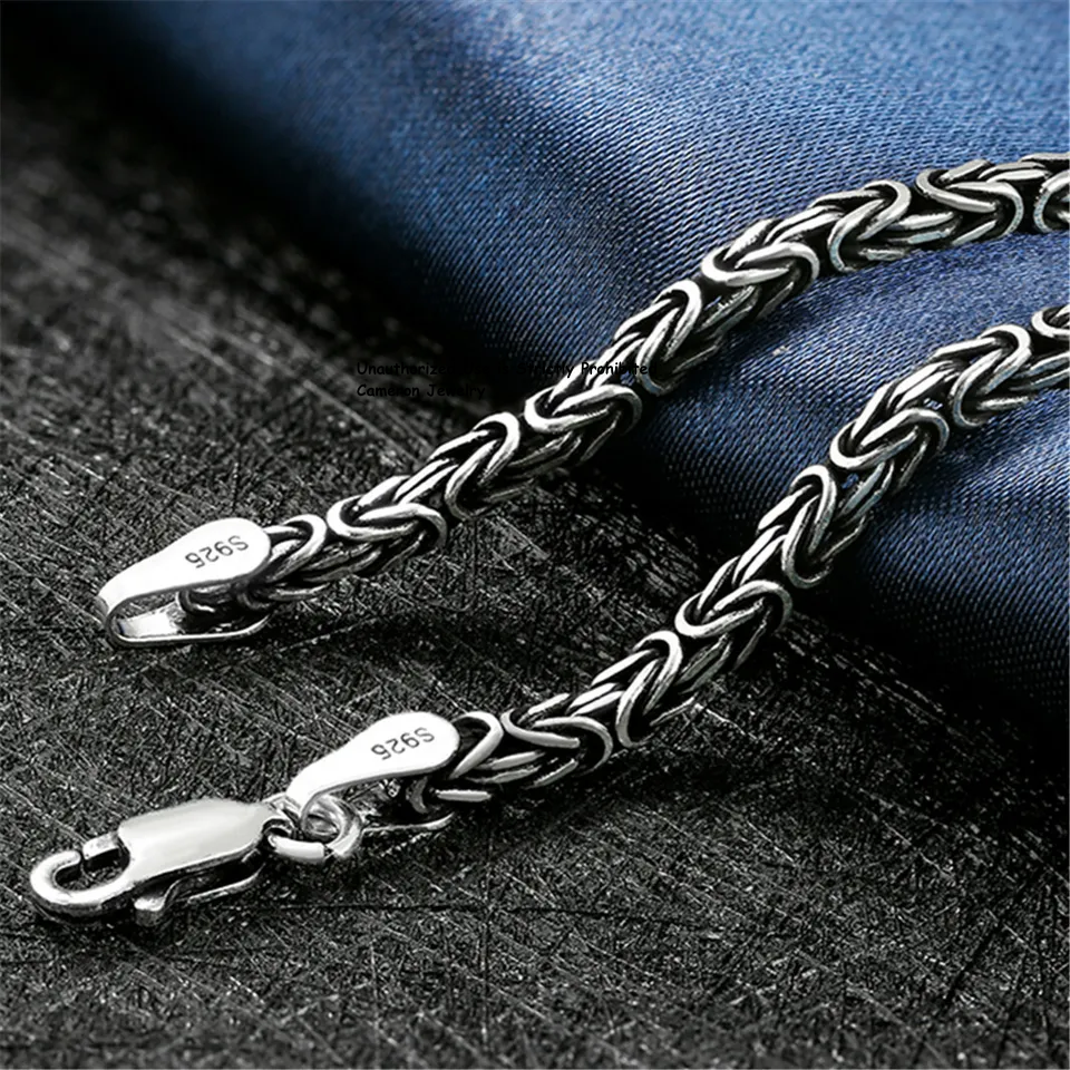 Pure S925 Sterling Silver Chain 2.5mm Lobster Byzantine Link Necklace ...