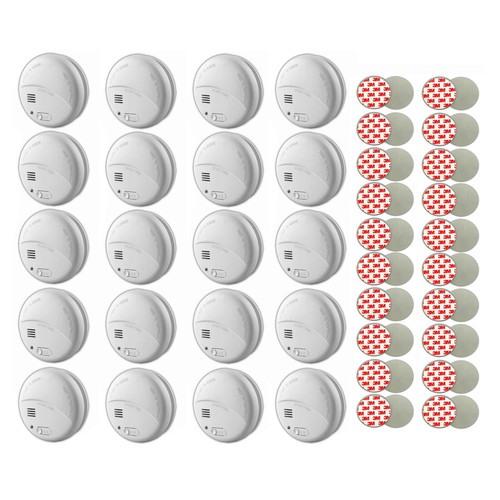 20x HEITECH Fumo 85 DB Incl. 9V Batteria + 3M Pad Adesivo Set Sensore ...