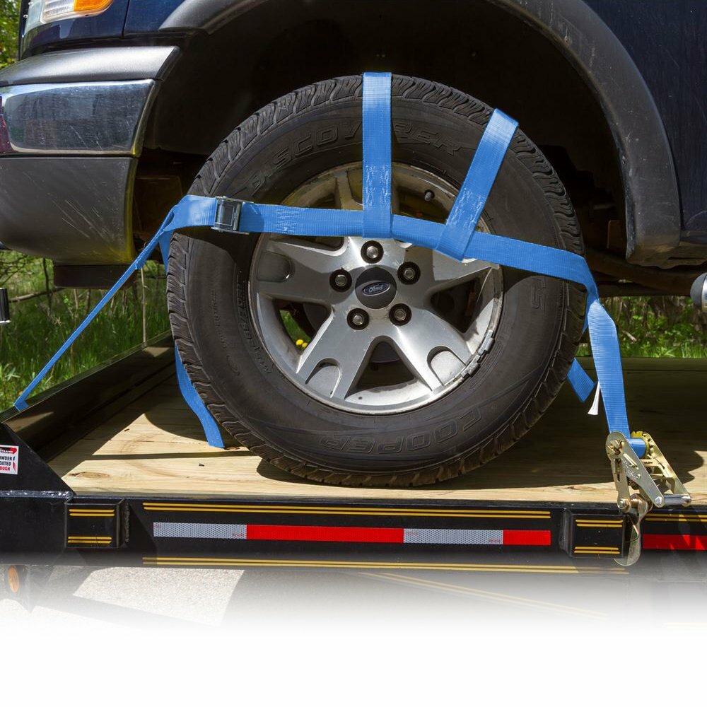 2 Car Heavy Duty Basket Tiedown Straps Tire Tow Dolly Wheel Net Set W ...