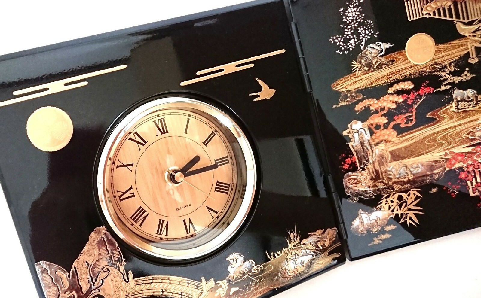 Table Clock Yamanaka Urushi Lacquer Hatsune Edo funiture folding screen ...