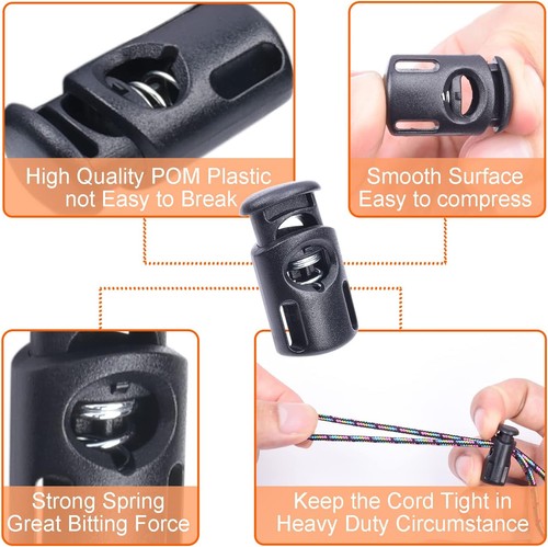 20 PCS Plastic Spring Cord Locks, Paracord Toggle Stopper 01-black X ...