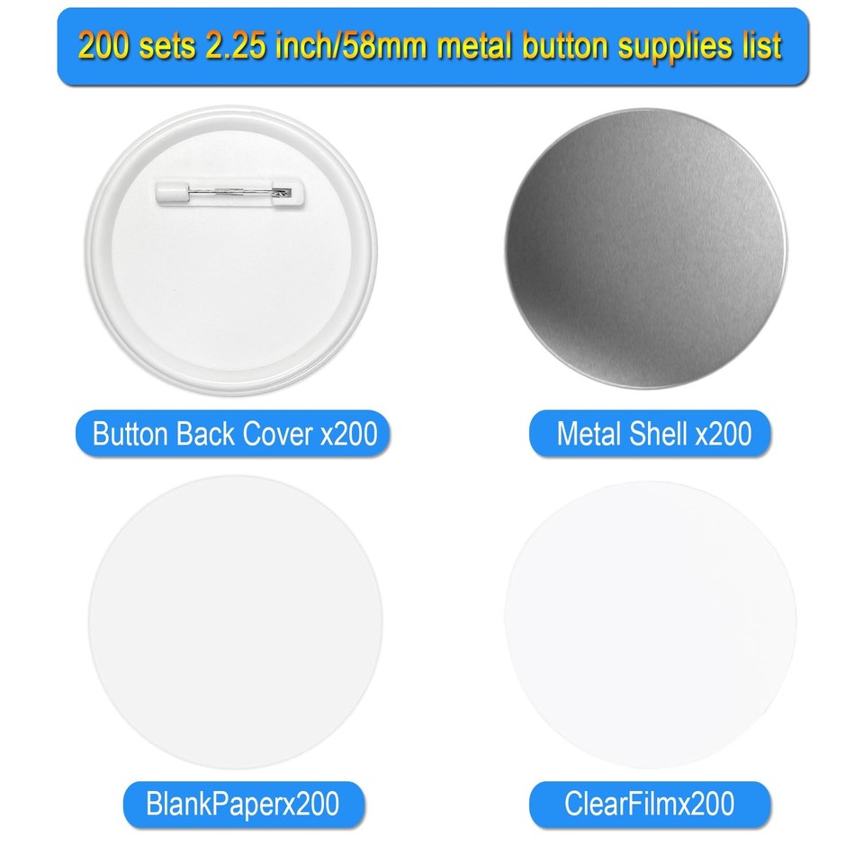 200 Sets 2.25 inch 58mm Round Button Maker Supplies,2.28 inch Blank ...