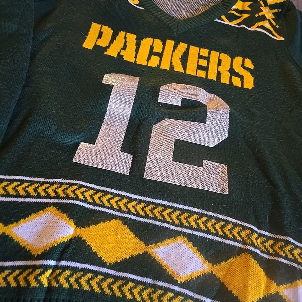 Green Bay Packers Aaron Rodgers #12 Glitter Sweater Womens L Gameday ...