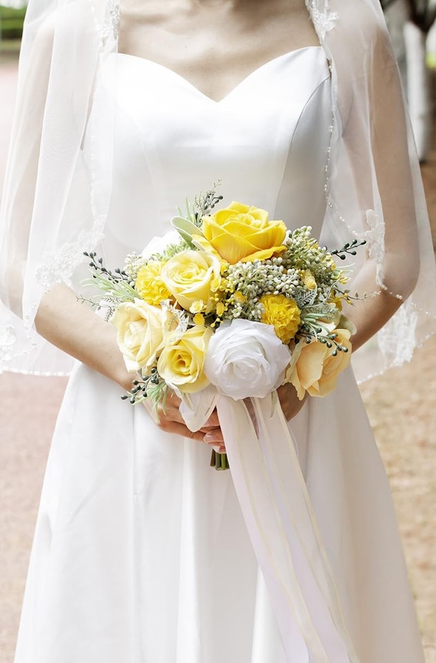 Yellow & White Wedding Bouquets for Bride Bridesmaids, Bridal Bouquet ...