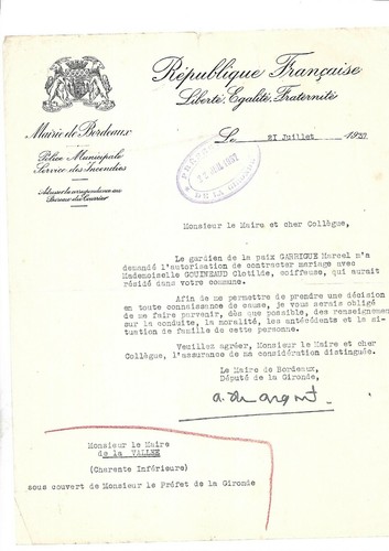 1937.WW2.Mairie.Bordeaux.Adrien Marquet.Lettre signée. Politique ...
