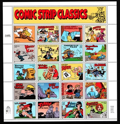 1995 USPS #3000 COMIC STRIP CLASSICS Full of Sheet 20 Popeye Nancy Nemo ...