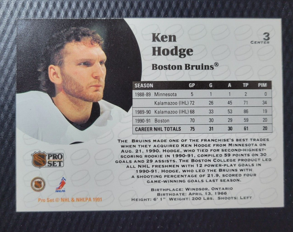 1991-92 Pro Set KEN HODGE Boston Bruins Hockey NHL Card #3 | eBay