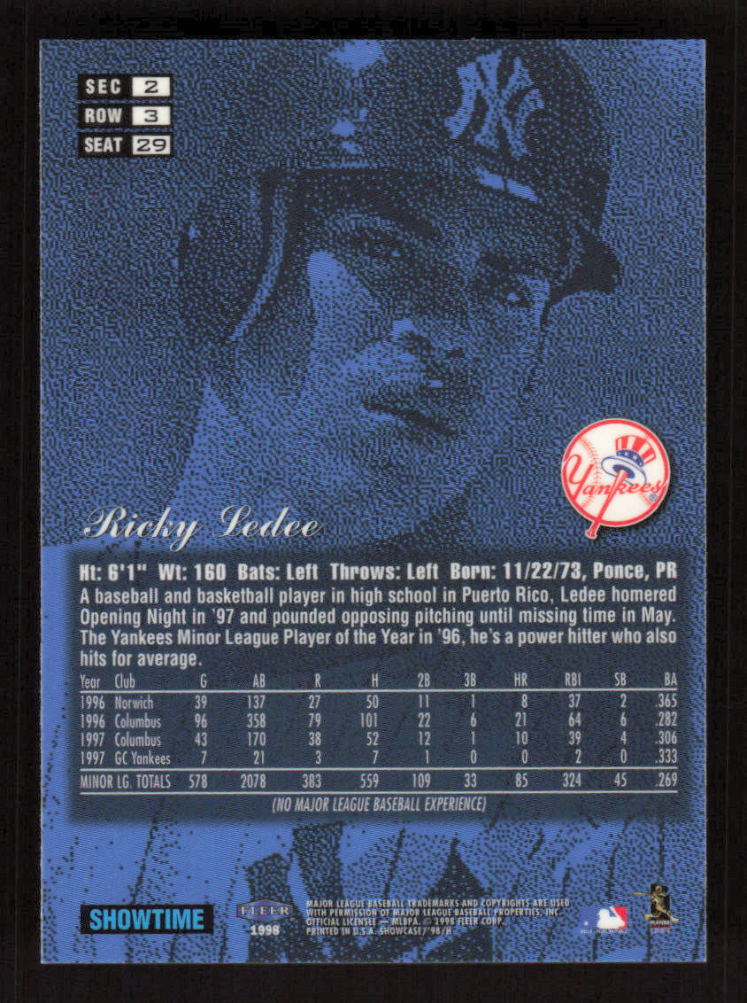 1998 Flair Showcase Row 3 #29 Ricky Ledee New York Yankees | eBay