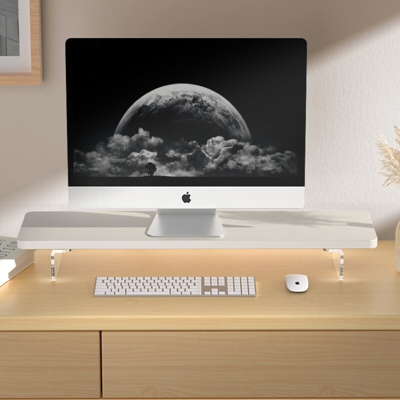 White Floating PC Monitor Stand Acrylic Desktop Computer Laptop Screen ...