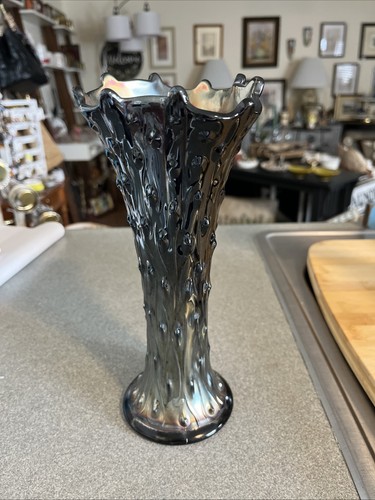 Northwood Tree Trunk Carnival Glass Black Amethyst Swung Vase | eBay