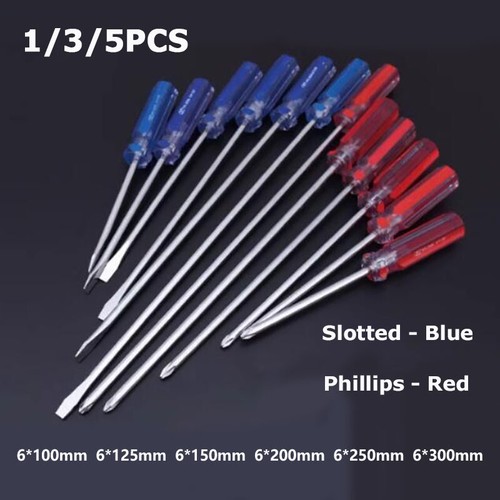 Blue Red Clear Plastic Handle 6mm Tips Slotted /Phillips Screwdriver ...