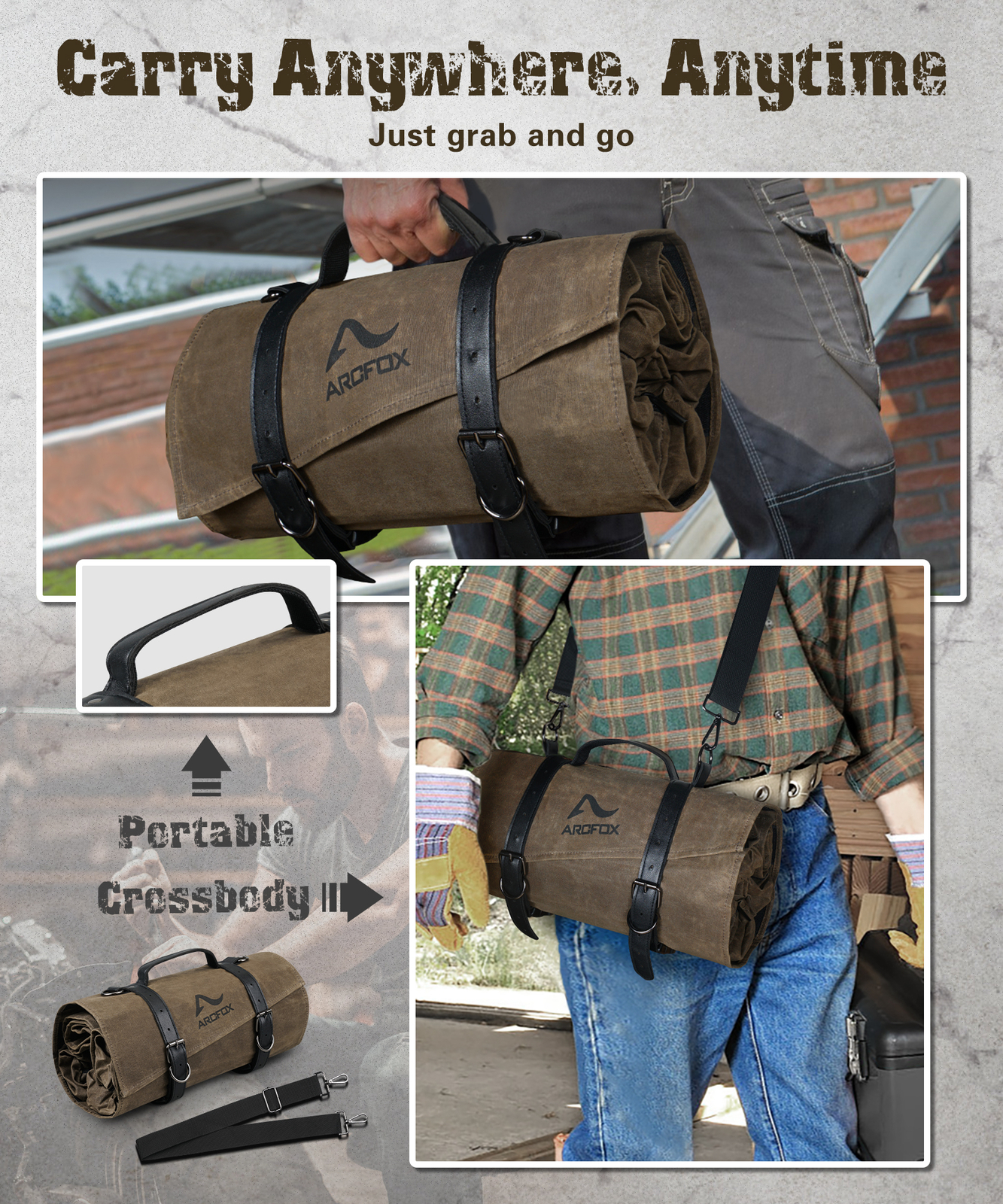 ARCFOX Canvas Roll Up Tool Bag Heavy Duty Tool Pouches Organizer with 6 ...