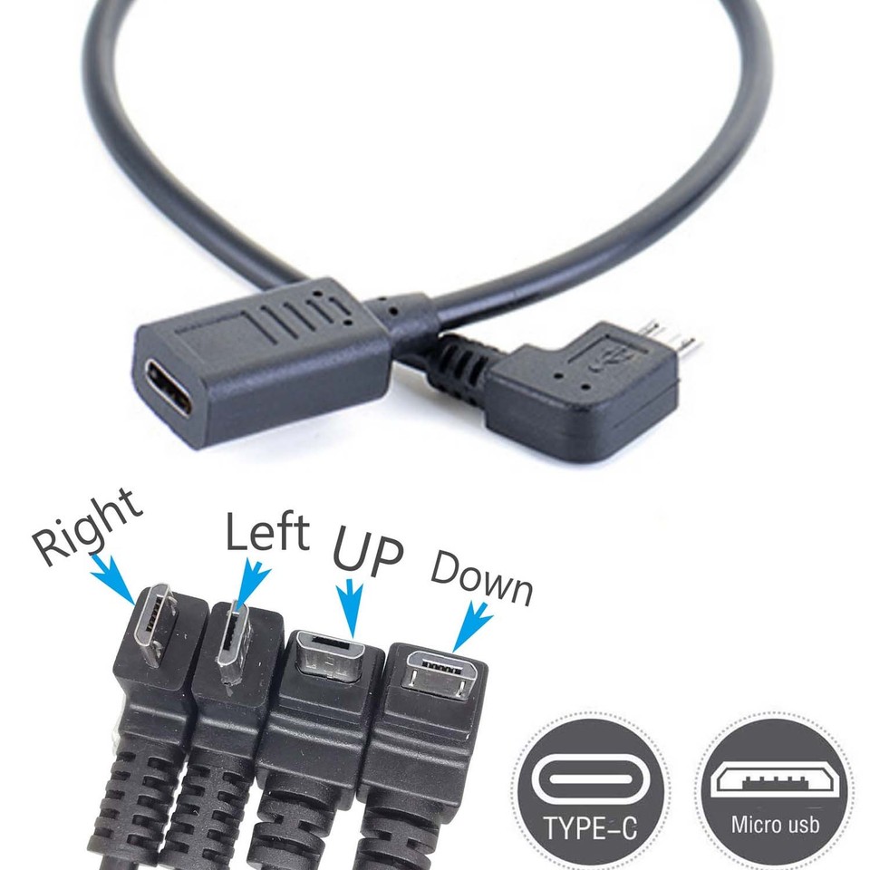 90 angle Type-C Female To Micro-B Micro male USB Charging Data otg ...