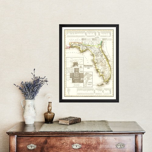Old Map of Florida 1845 - Vintage Florida Art | eBay