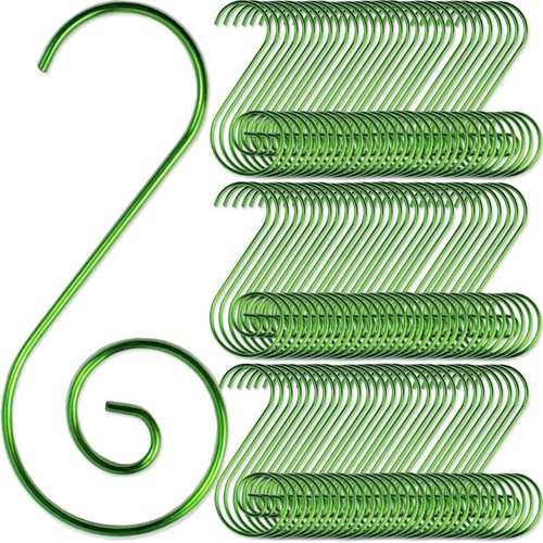 200 PCS Green Ornament Hooks Xmas Metal Wire S-Hooks for Christmas Tree ...