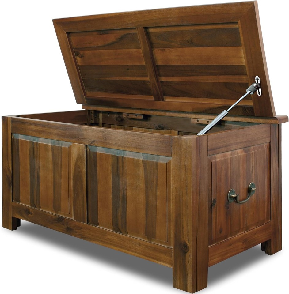 Large Solid Wood Chest Indoor/Outdoor 103L Capacity Storage Bench ...
