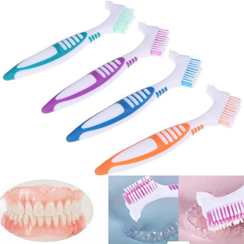 Denture Toothbrush False Teeth Cleaning Brush Ergonomic Handle Bristles ...