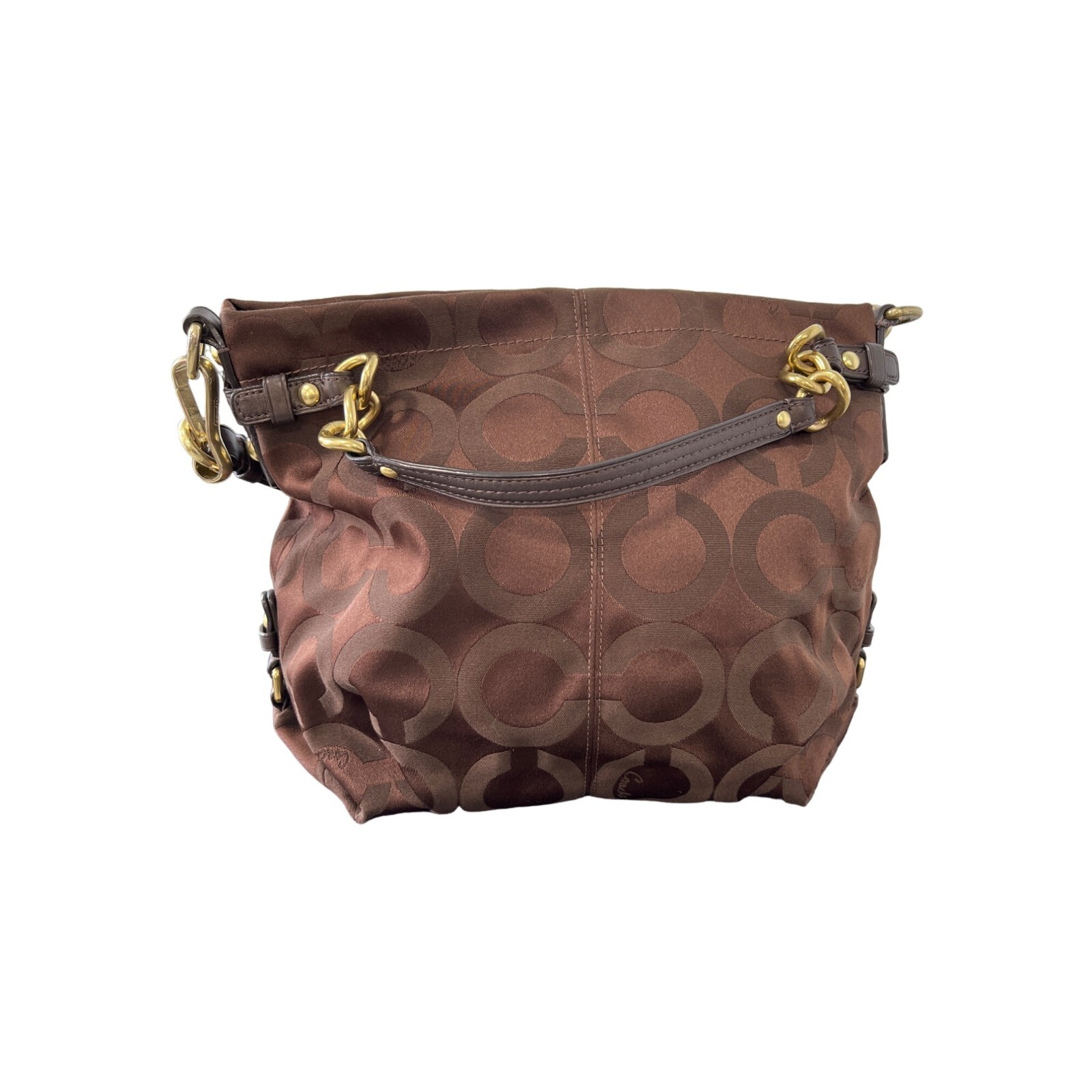 Coach Madison Brook Canvas Satchel Purse Tote Bag Brown Signature Gold ...