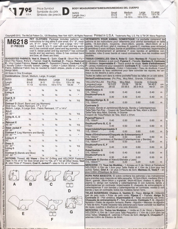 McCall's Patterns M6218 Dog Clothes | eBay