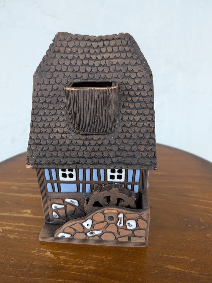 German HANDARBEIT POTTERY Old Mill with Water Wheel Votive Candle ...