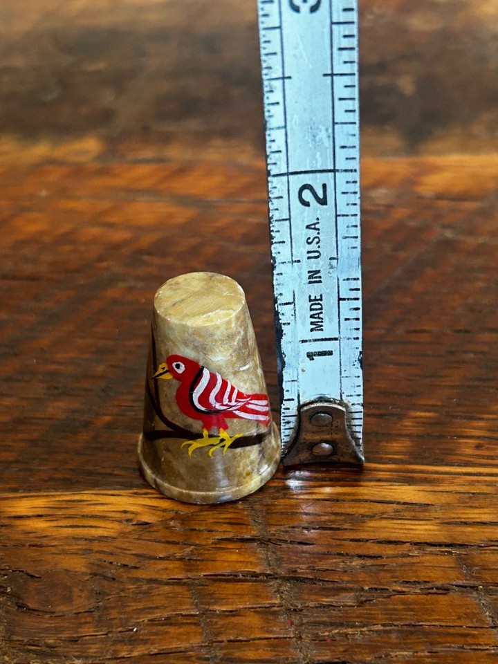 Vintage Hand-Painted Stone Thimble With Red Bird Design | eBay