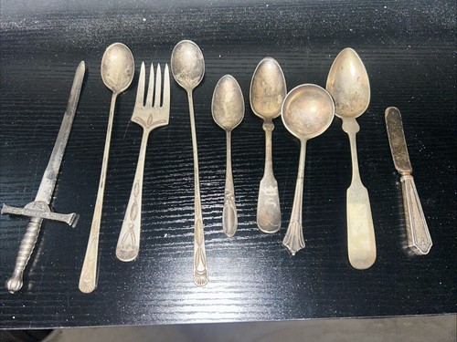 Vintage Sterling Silver Lot Of Spoons Fork And Sword Letter Opener All ...