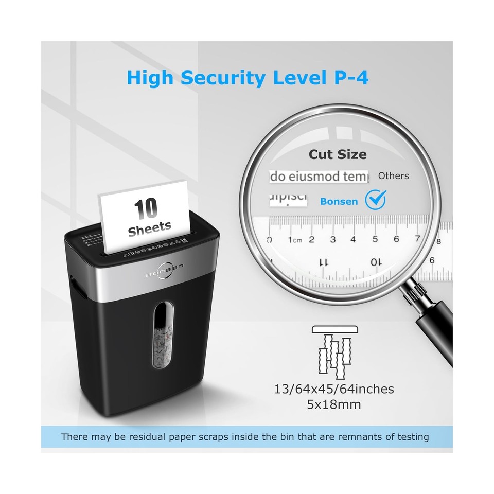 BONSEN Paper Shredder for Home Office, 4 Gallons Bin, 10-Sheet Cros ...