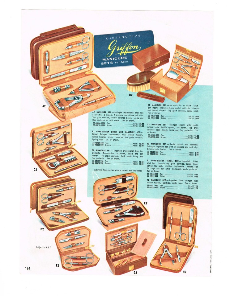 1959 ADVERTISEMENT GRIFFON MANICURE SETS FOR LADIES AND MEN, SCISSORS ...