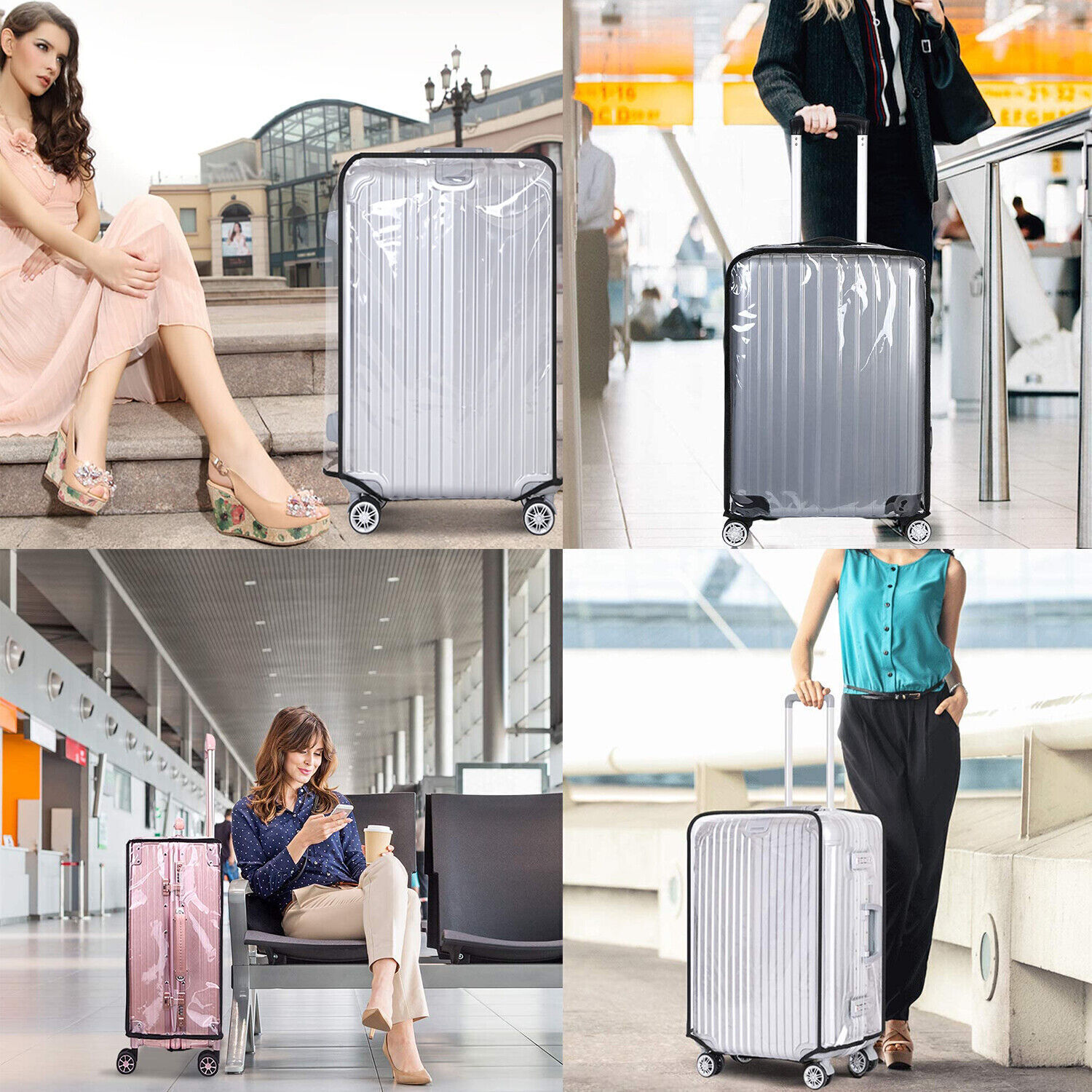 Clear Transparent PVC Plastic Luggage Cover Suitcase Protector Covers ...