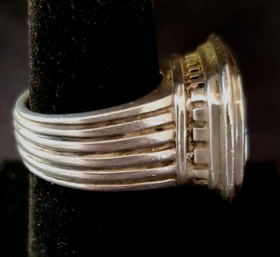 SLANE & SLANE Vintage Embossed Sterling Silver Ring with Blue Topaz ...