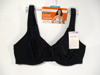 Warners bra signature support satin underwire size 38D Black 35002A NEW ...