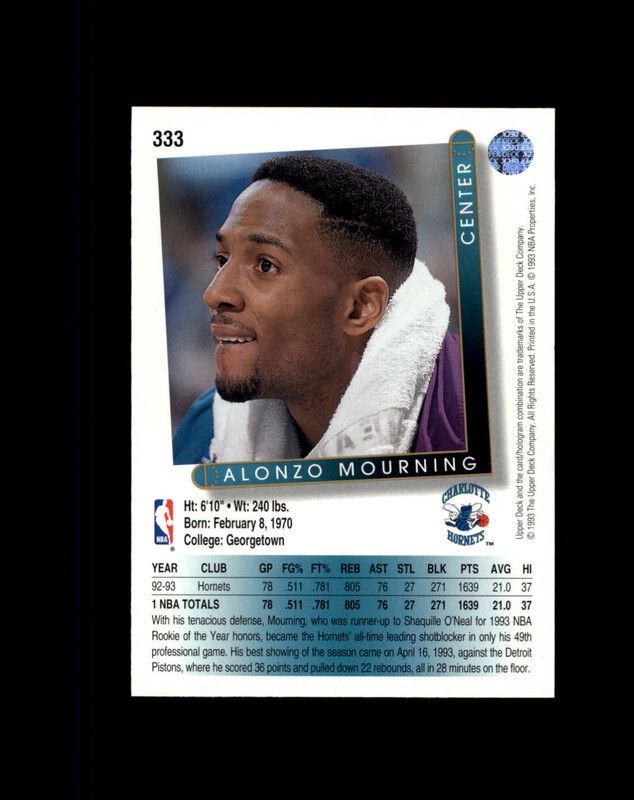 Alonzo Mourning Signed 1993-94 Upper Deck #333 IPA In Person Autograph ...