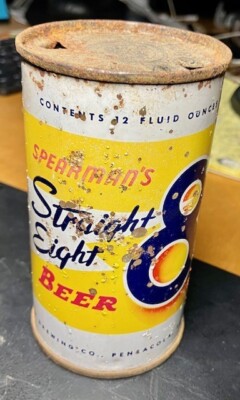 RARE 50's SPEARMAN'S STRAIGHT EIGHT "8" BEER - FLAT TOP CAN- PENSACOLA ...
