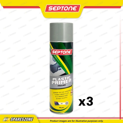 3 x Septone Plastic Primer Filler Spray Paint Aerosol Grey 400 Gram ...