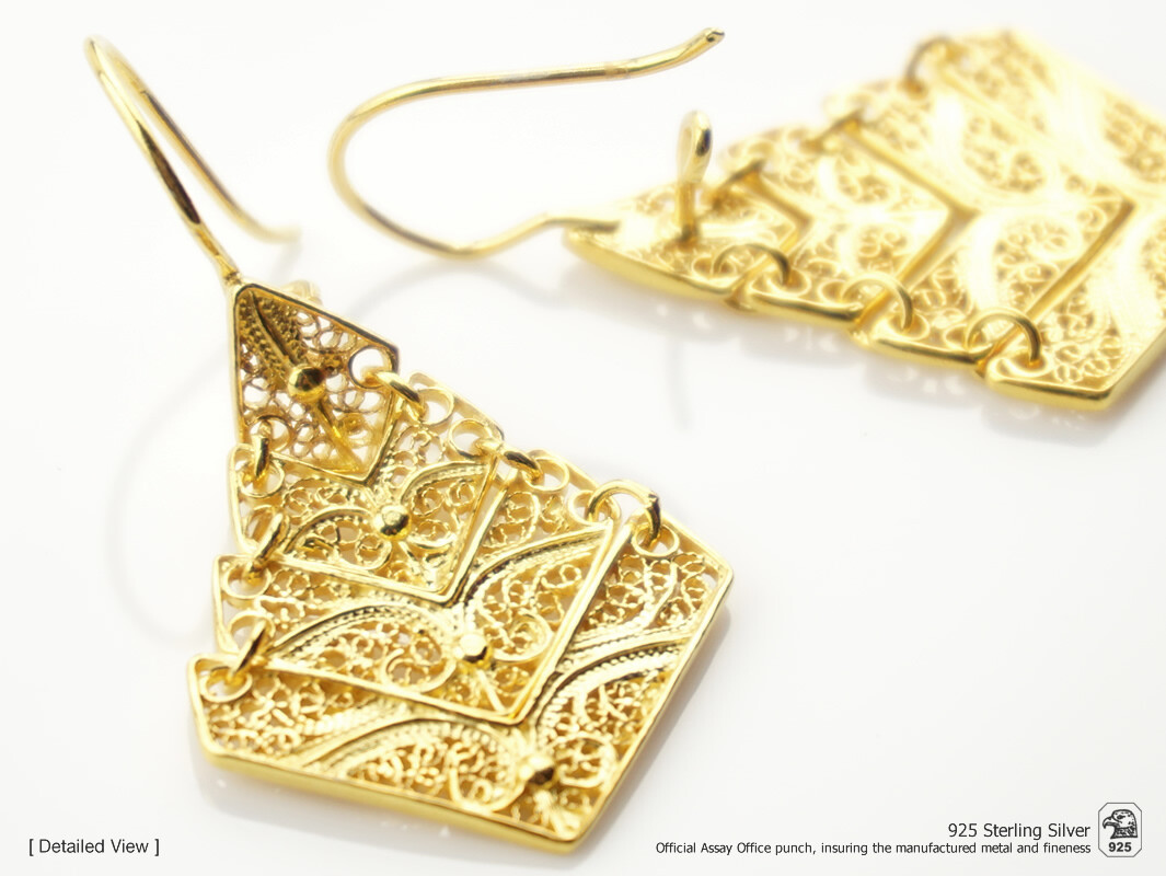 Portuguese FILIGREE Triangles Dangle Earrings 925 Sterling Silver ...