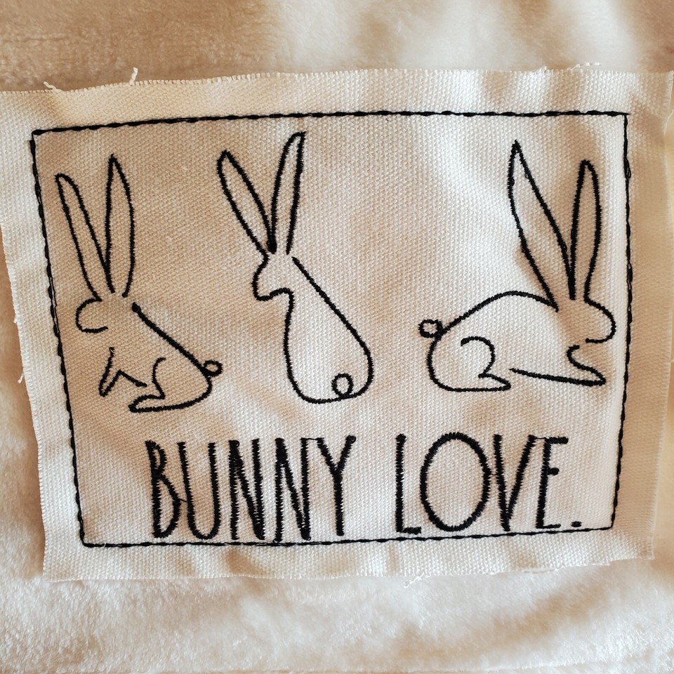 Rae Dunn BUNNY LOVE Plush Throw Blanket Cream Embroidered Patch 50”x 60 ...