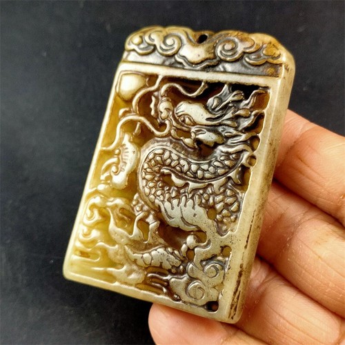 China Old Hetian Yellow Jade Carved Fengshui Dragon Statue Pendant Amulet Bi | eBay
