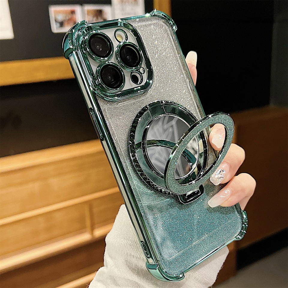 For iPhone 16 15 Pro Max 14 13 12 11 Bling Mirror Stand Mag Safe ...
