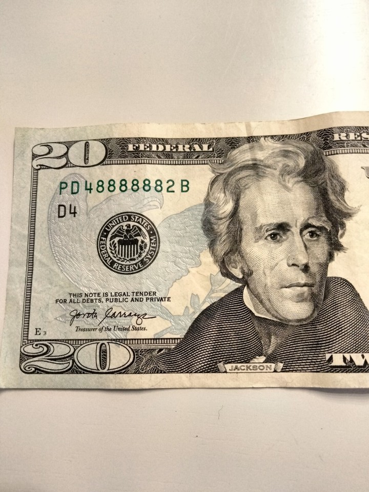 Fancy $20 Dollar Serial Number. Very crisp circulated bill. Lucky 8's ...