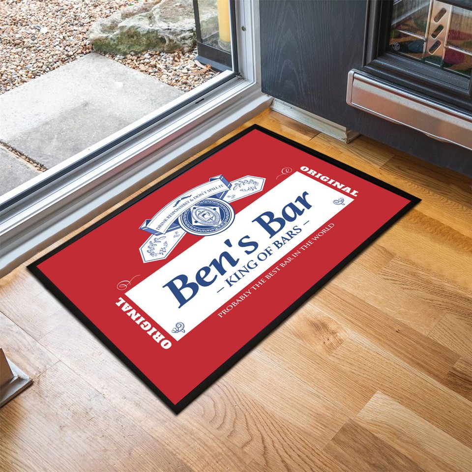 Personalised Bar Door mat - Home Bar Red Beer label bar door mat 60 x ...