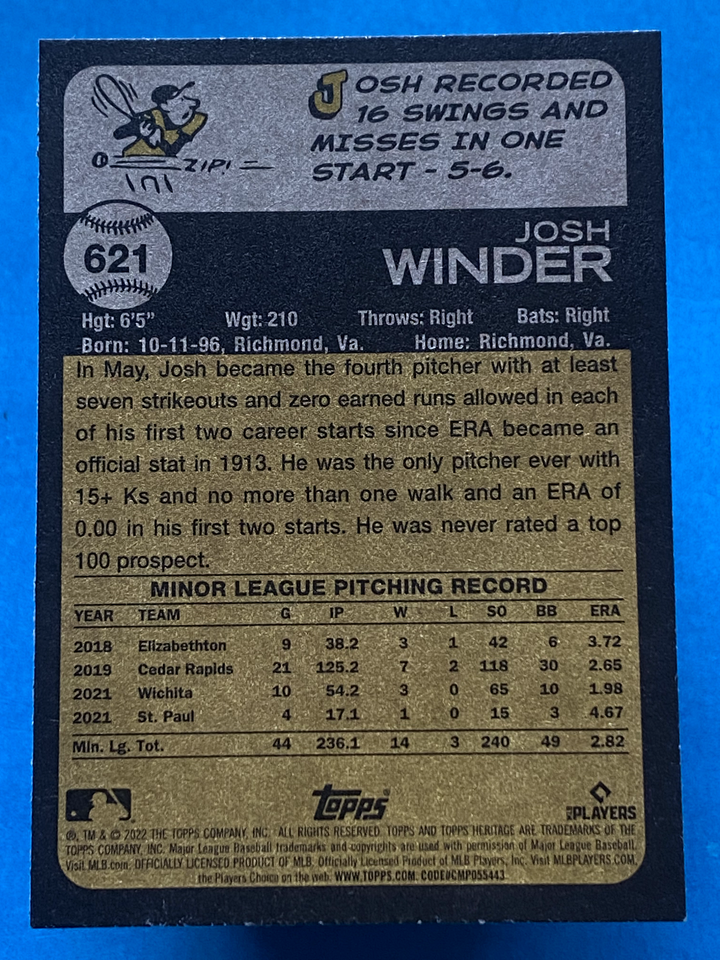 2022 Topps Heritage High Number Josh Winder #621 | eBay