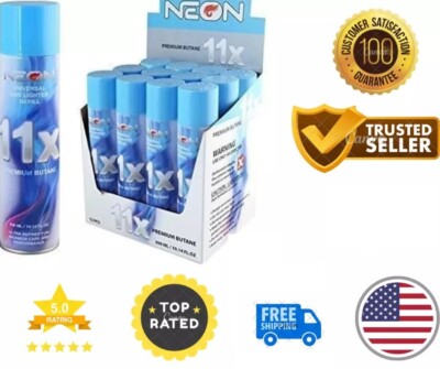 Twelve (12) Cans of Neon 11x Ultra Refined Butane Fuel Lighter Refill ...
