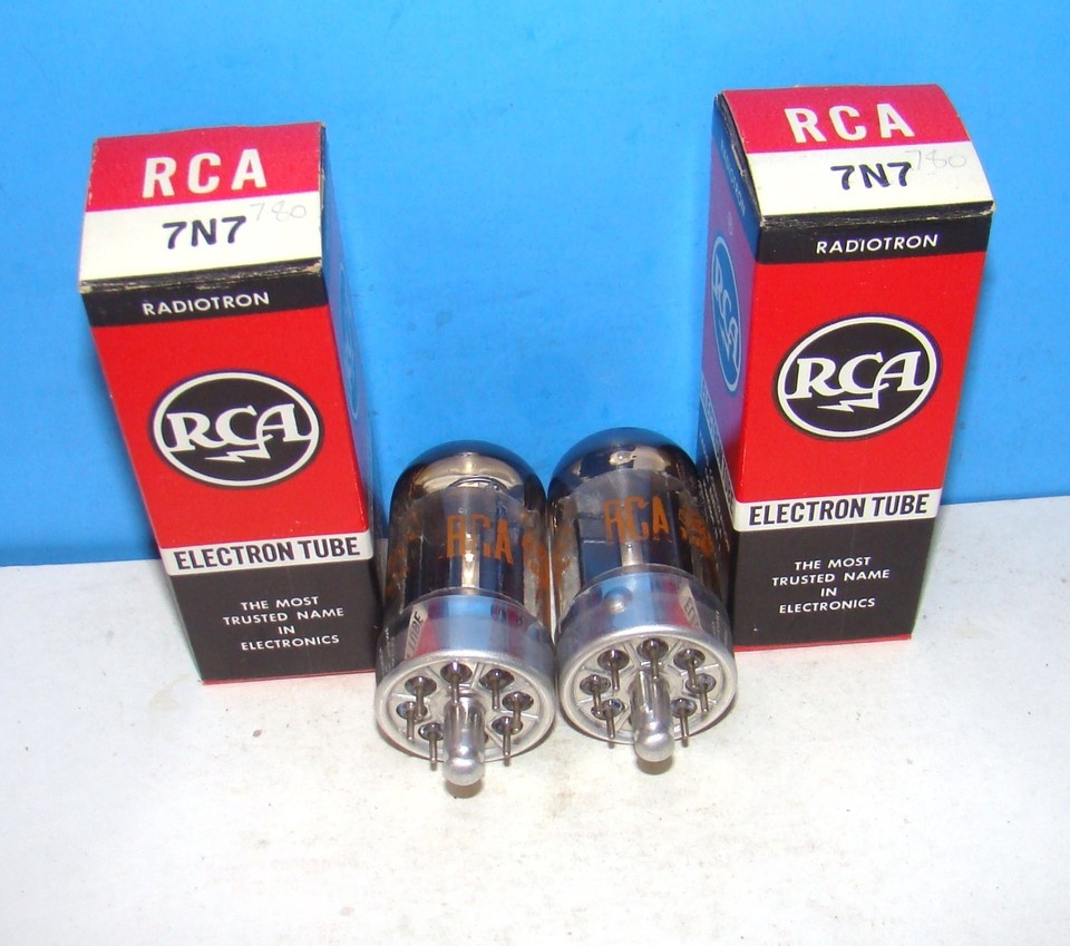 7N7 NOS 1963 RCA loctal amplifier vacuum tubes 2 valves radio audio ...