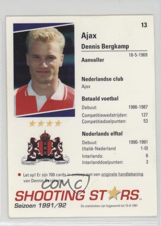 1991-92 Merlin Shooting Stars Dutch League Dennis Bergkamp #13 | eBay