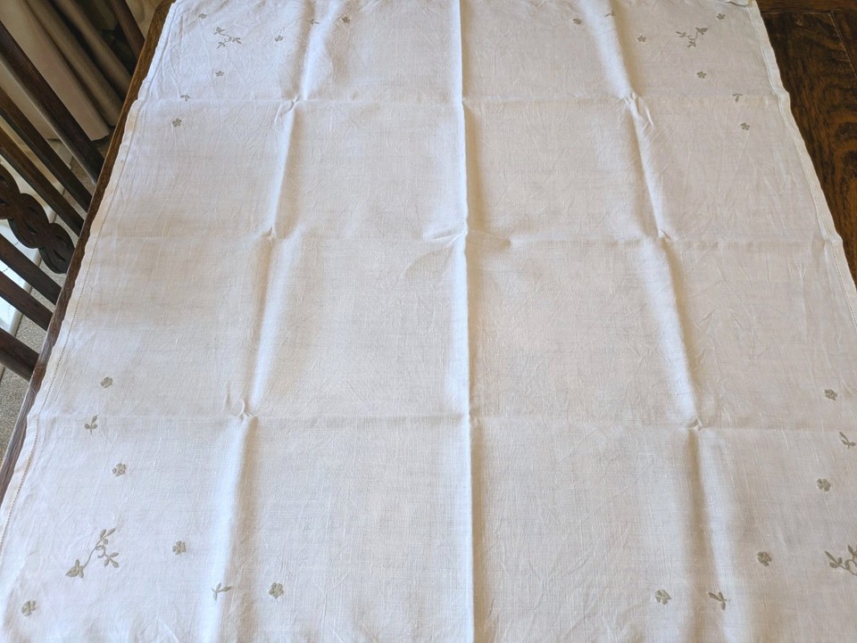 Vintage Cream Linen Tablecloth With Small Beige Flowers | eBay UK